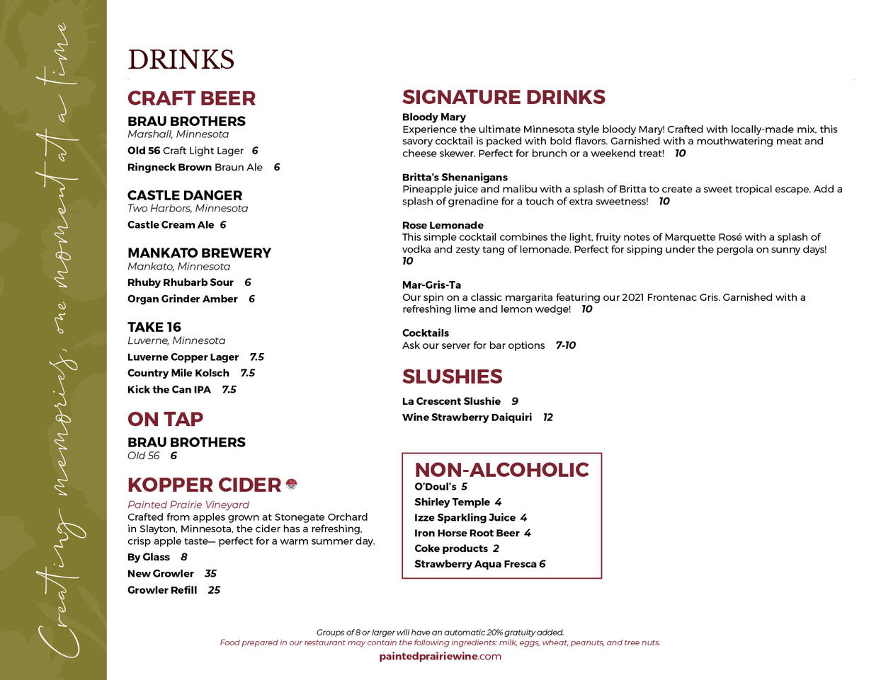 Sunday Food Menu - Painted Prairie Vineyard