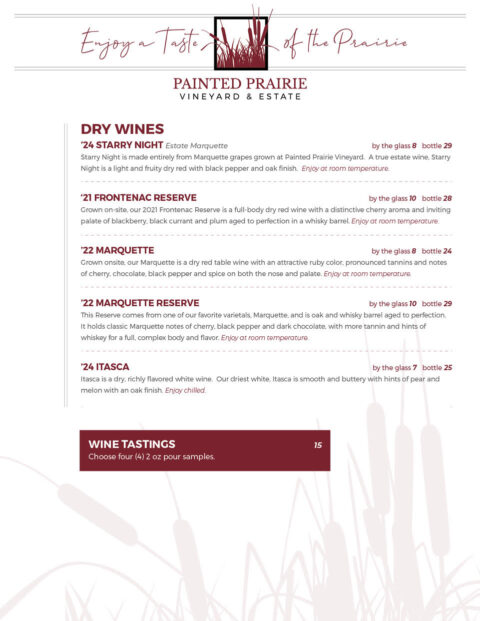 Wine Menu - Painted Prairie Vineyard
